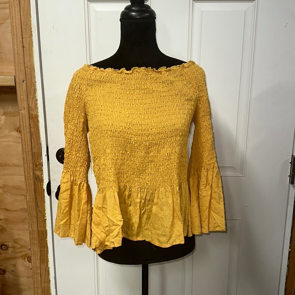 Tops | Golden Yellow Shirred Xl Off Shoulder Top | Poshmark